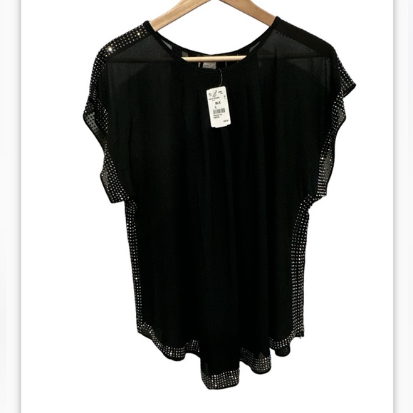 Solutions | Tops | Black Sheer Rhinestones Party Top Size Large ...